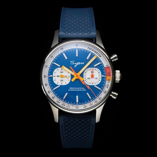 Sugess 1963 Pilot Watch Chronograph Blue Mechanical Original Seagull ...