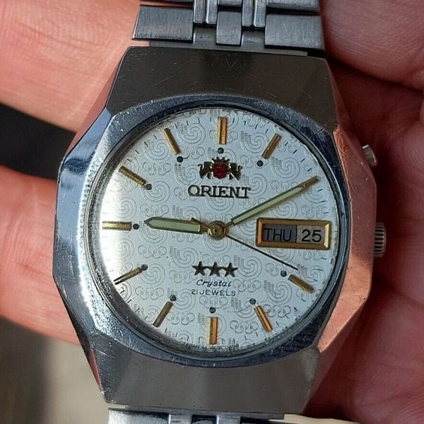 Vintage ORIENT Automatic WATCH Crystal Tri Star 21 Jewels WHITE Dial ...
