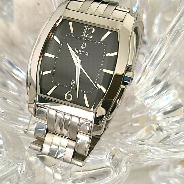 Bulova Black -Dial Date Silver-Tone Mens watch C877607 (903 ...