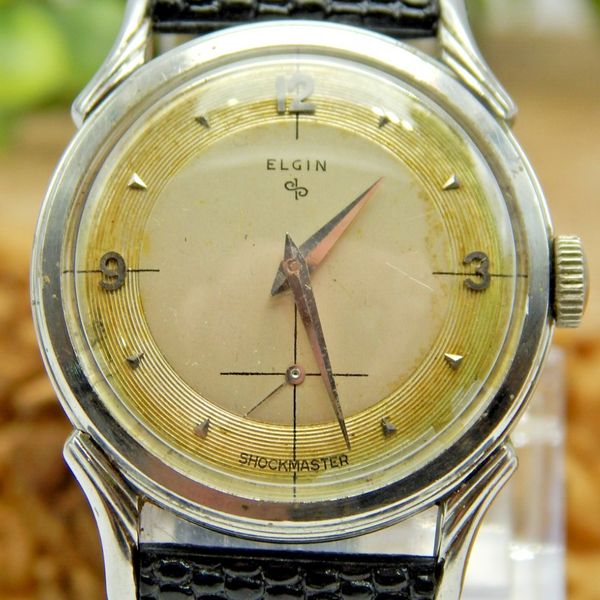 Vintage 1950s Elgin Shockmaster stainless steel 17 jewel adjusted men's ...
