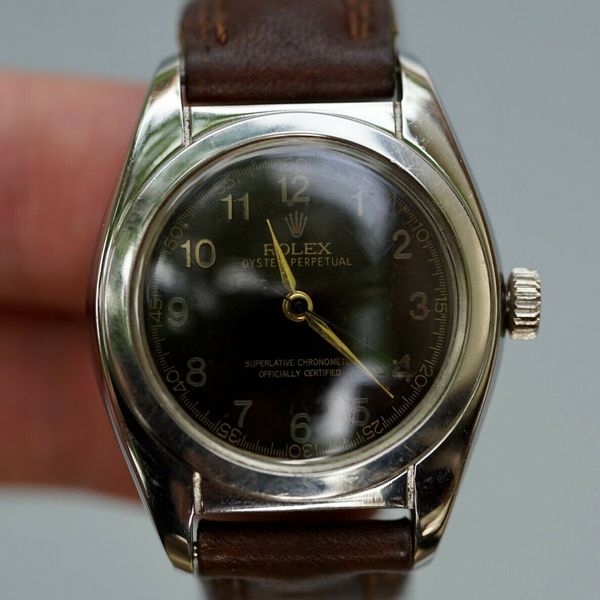 1948 Rolex 5015 Oyster Perpetual Black Dial Bubble Back Wrist Watch ...