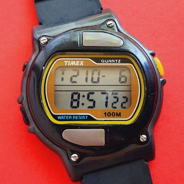 Timex Stealth Watch Vintage Tilted Display B3 Mens Black & Orange Mens ...