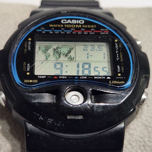 Casio TS-100 World Time Thermometer Digital Vintage Rare Men's Watch ...