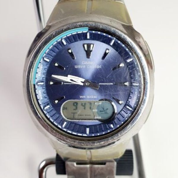 Vintage Casio Wave Ceptor WVA-106HU Ana-Digi Watch Mens Blue Dial ...