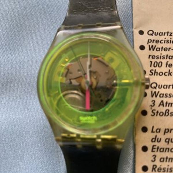 1985 SWATCH Techno-Sphere Lightning Bolt Neon Green Swiss Quartz Watch ...
