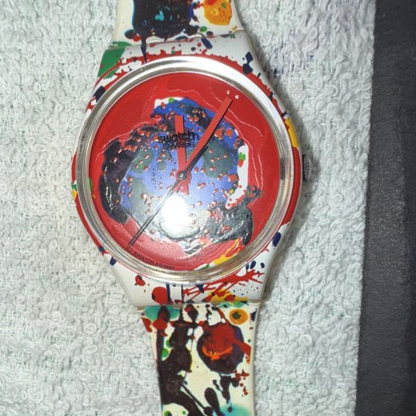 Swatch Sam Francis Wristwatch Limited Edition Quartz Multicolor Red Box ...