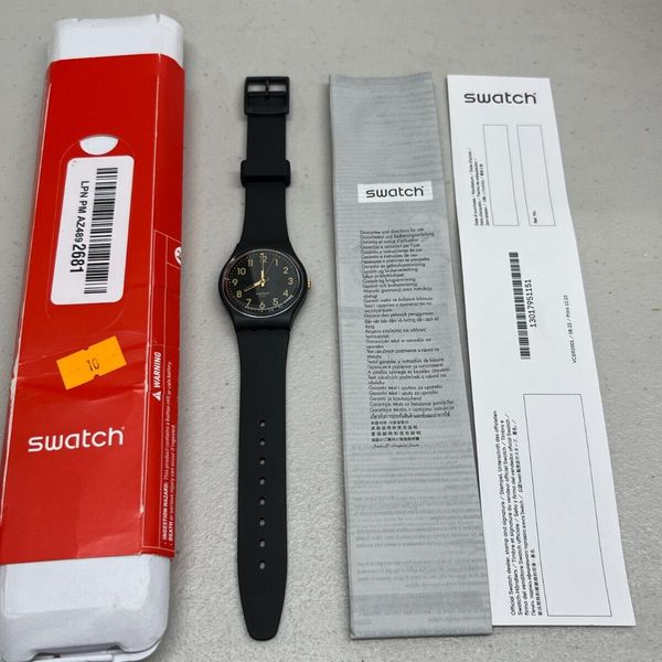 Swatch GOLDEN TAC 34mm Men's Women's Watch Black Gold 2012 SO28B113 NEW ...
