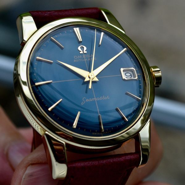 SUPERB MENS OMEGA SEAMASTER DATE AUTO 503 Dk BLUE DIAL 14K GOLD CAP ...