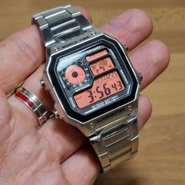 Casio CORAL World Time Illuminator "Royale" AE-1200WHD-1AVEF Digital ...