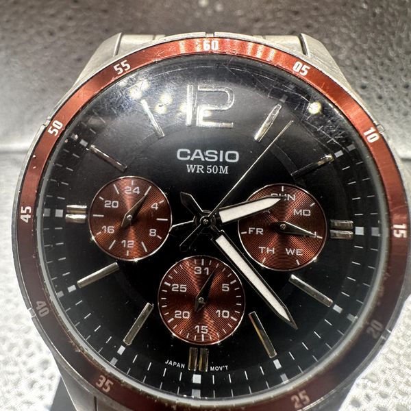 Casio MTP-1374 Quartz Analog Stainless Steel Mens Watch Orange ...