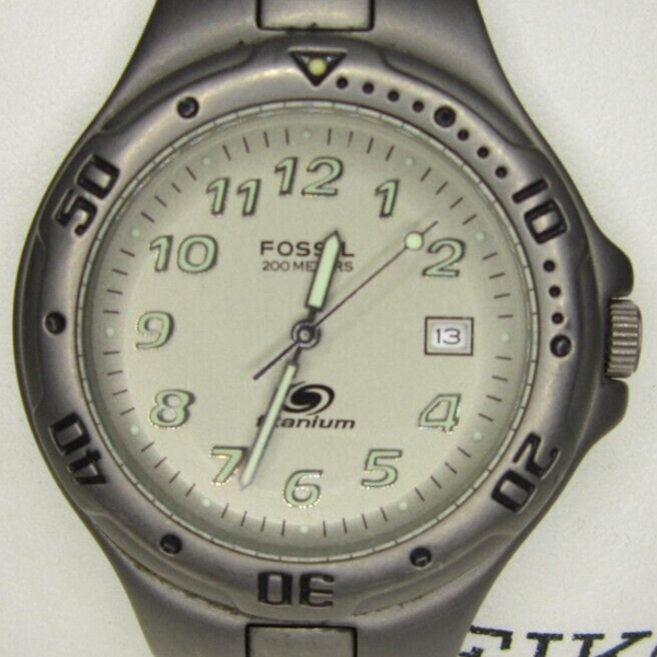 Fossil Blue TI-5025 Solid Titanium Watch Date Arabic Numeral & Hand ...