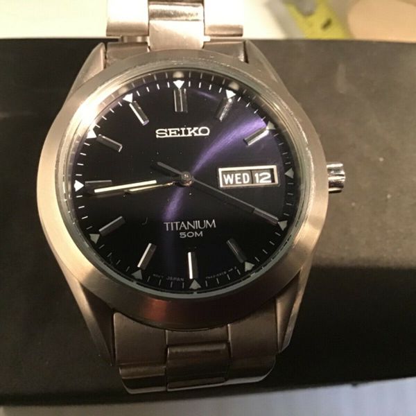 Seiko Titanium 50M Day/Date Quartz Men's Watch - 7N43-0AB0 NEW BATTERY ...
