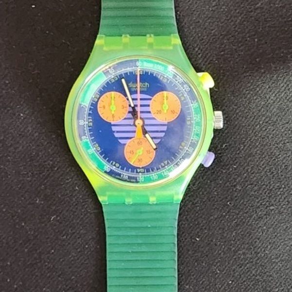 "NEO WAVE" Swatch Watch SCJ100 1991 Chrono Vintage New with Case and ...