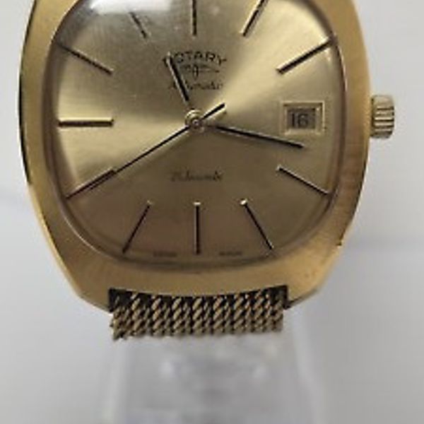 Vintage Rotary Automatic 21 Jewels Swiss Watch Gold Tone Mesh Strap ...