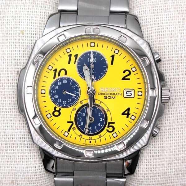 SEIKO SND409 Chronograph Overseas Model Yellow Navy Watch Authentic ...