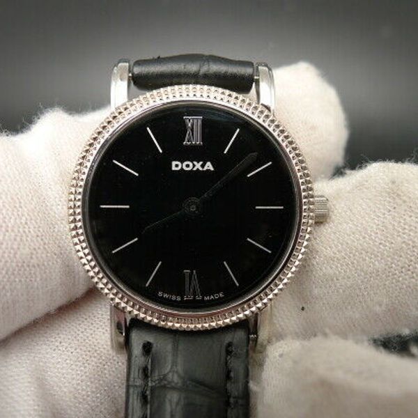 NEW OLD STOCK DOXA BLACK DIAL LEATHER STRAP ETA 282001 QUARTZ WOMEN ...