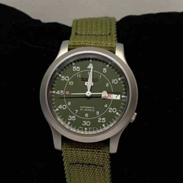 Seiko 5 SNK805 Men's Green Canvas Green Analog Dial Automatic Wrist ...