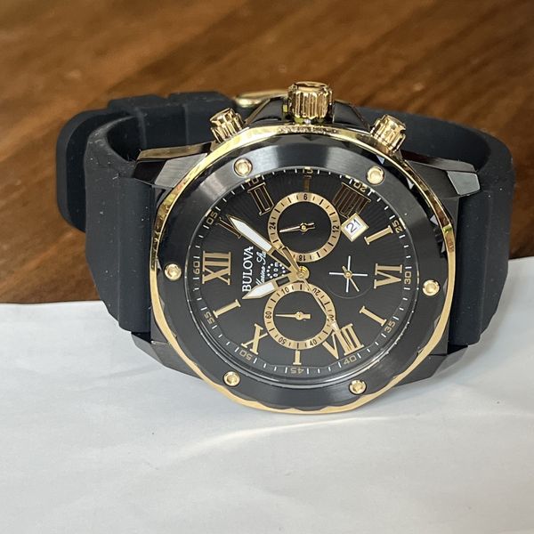 BULOVA Black/Gold MARINE STAR Chronograph 44 mm Men's Watch - 98B278 ...