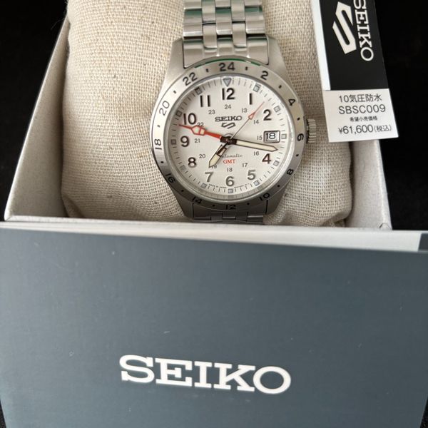 Seiko 5 Sports SBSC009 Men's White GMT Automatic Watch Silver Japan ...