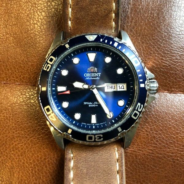 Orient Ray II Blue Dial 200 M Dive Watch Leather Strap | WatchCharts ...