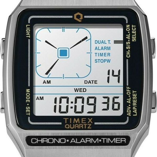 Timex Q LCA Digital 32.5mm Silver Stainless Steel Square Watch ...