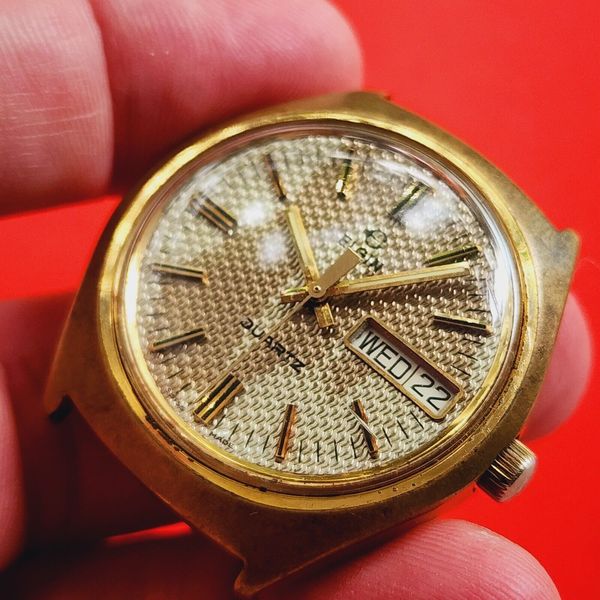 Elgin Quartz Watch Cal E12 Day Date Rare Dial Vintage For Parts Repair ...