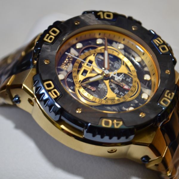 NEW 55mm INVICTA RESERVE SWISS CARBON HAWK 37268 GOLD & BLUE WATCH MSRP ...