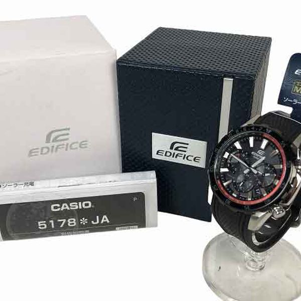 CASIO / Casio EDIFICE EQW-T670 rubber belt solar radio men's dial black ...