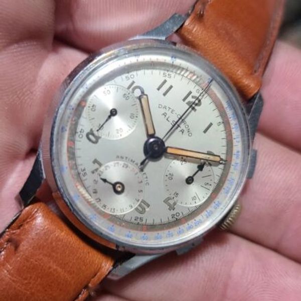 1950's Vintage Alsta Date-Chrono Watch Chronograph Landeron 159, 3 ...