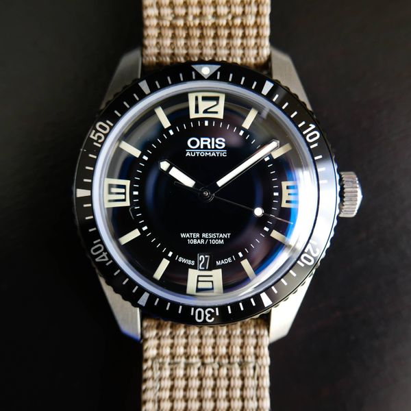 SOLD Oris 65 40mm black dial on beige canvas | WatchCharts Marketplace
