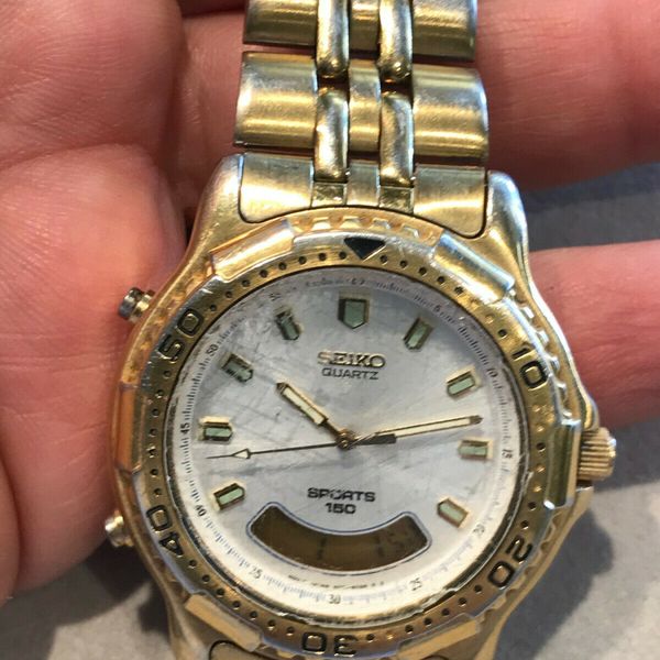 Seiko Watch H801- 6051 Digital Analog Yellow Tone Working New Battery ...