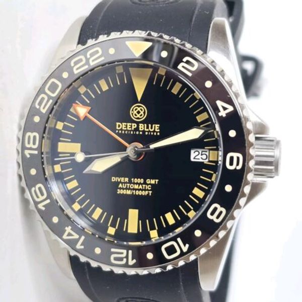 Deep Blue Men's Master 1000 Automatic Watch GMT Vintage Black 40mm ...