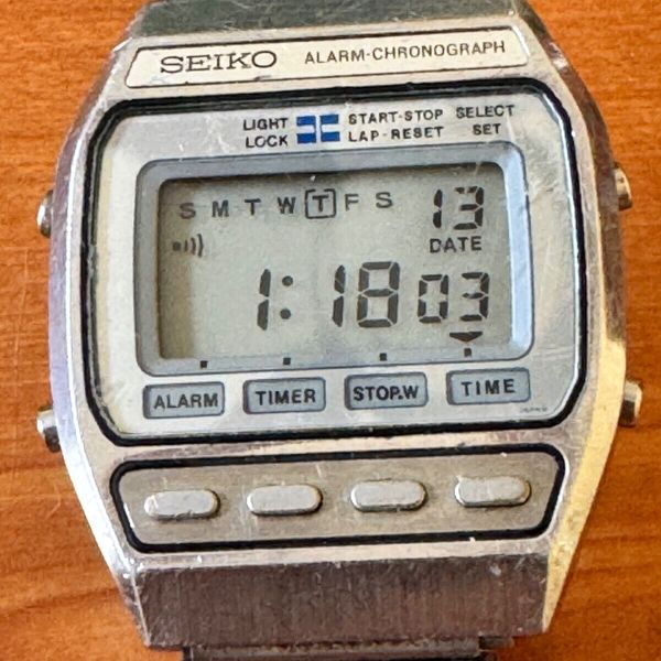 Vintage Mens Timex LCD Alarm Chronograph Timer Watch Stainless #A547 ...