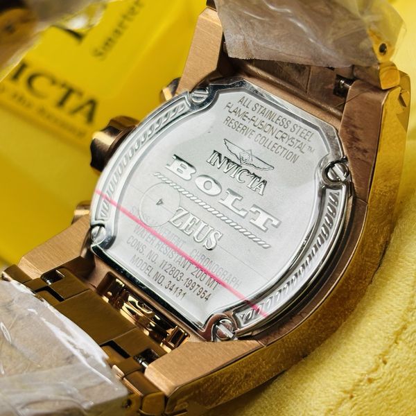 Invicta Bolt Zeus Chronograph Steel Rose Gold Tone MOP Dial Watch-REF ...