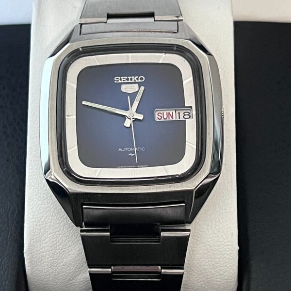Seiko 5 Automatic 7009 5080 Blue Square TV 35MM Dial Day Date Vintage ...