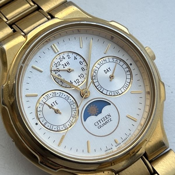 Citizen MoonPhase Mens Vintage 1990s Day Date Pointer Rare Gents Watch ...