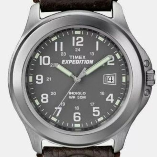 Timex T40091, Men's Expedition Brown Leather/Nylon Watch, Indiglo, Date ...