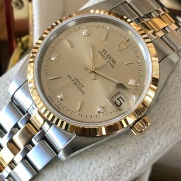 Tudor Rolex Prince Date 74033 Diamonds Dial Mens unisex 34mm gold watch ...