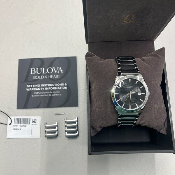 Bulova Men's Quartz Classic Black Dial Silver Bracelet Watch 38mm ...