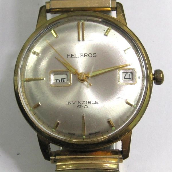 VINTAGE HELBROS INVINCIBLE 17J W. GERMAN DAY/DATE MENS WATCH PUW-463 ...