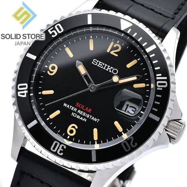 SEIKO Vintage Design SZEV013 Solar Analog Watch Black Dial Leather Band ...