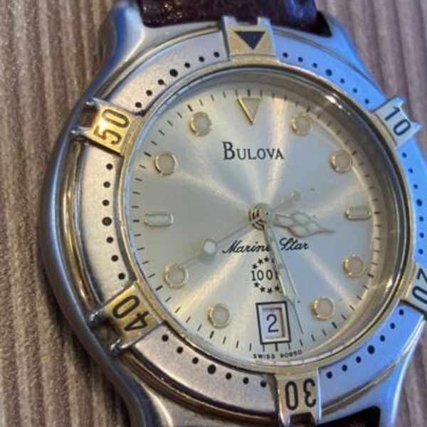 Vintage MINT 1990s Bulova Marine Star Mens Watch 37mm Quartz T6 100m ...