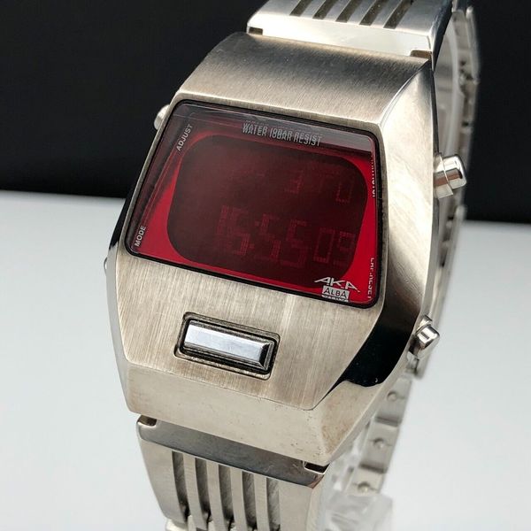 SEIKO ALBA AKA W670-4000 Silver "Darth Vader" RED LED quartz Men's ...