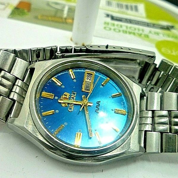 Mens 36mm ORIENT AAA Crystal 21j L469731 Automatic SS 8 1/2" Royal Blue ...