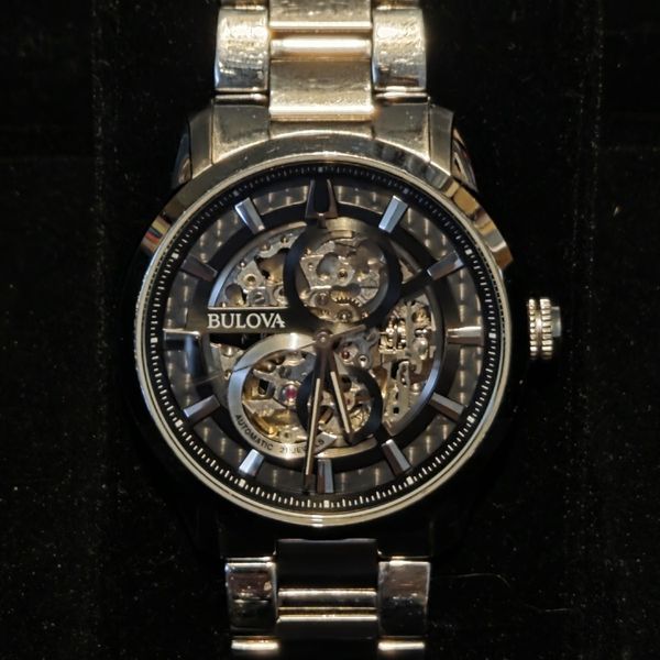 Bulova Sutton Men's Automatic Skeleton Silver Bracelet Watch 43mm ...