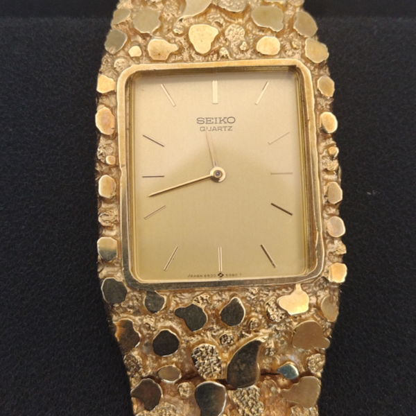 Vintage 80â s Seiko Quartz Solid 14K Gold Nugget Band Men's Watch ...