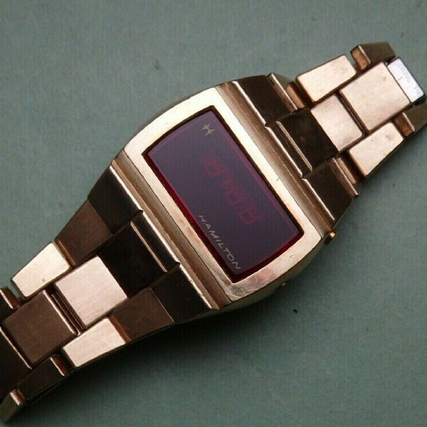 Rare Vintage Men's Hamilton Alarm LED QED Digital Watch 10k Goldfilled ...