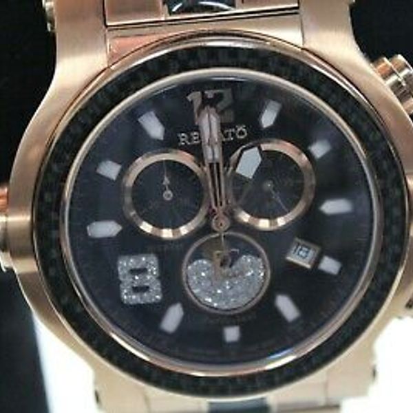 Renato Men's T-Rex Diamond Moon Phase Watch, ISA 8171, Rose/Black CF ...