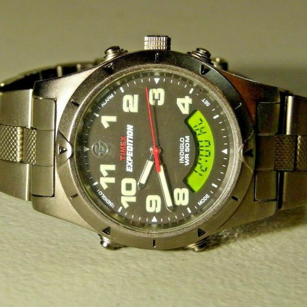 MENS TIMEX EXPEDITION GREY GUN METAL ANA DIGI INDIGLO WATCH ...