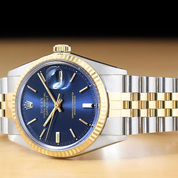 ROLEX MENS DATEJUST 16013 18K YELLOW GOLD STEEL BLUE DIAL 2-TONE ...